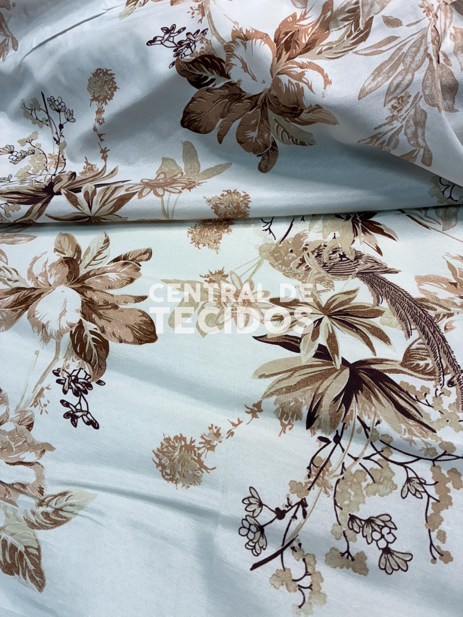 CENTRAL DE TECIDOS - Percal Misto Estampado Floral Nude terroso