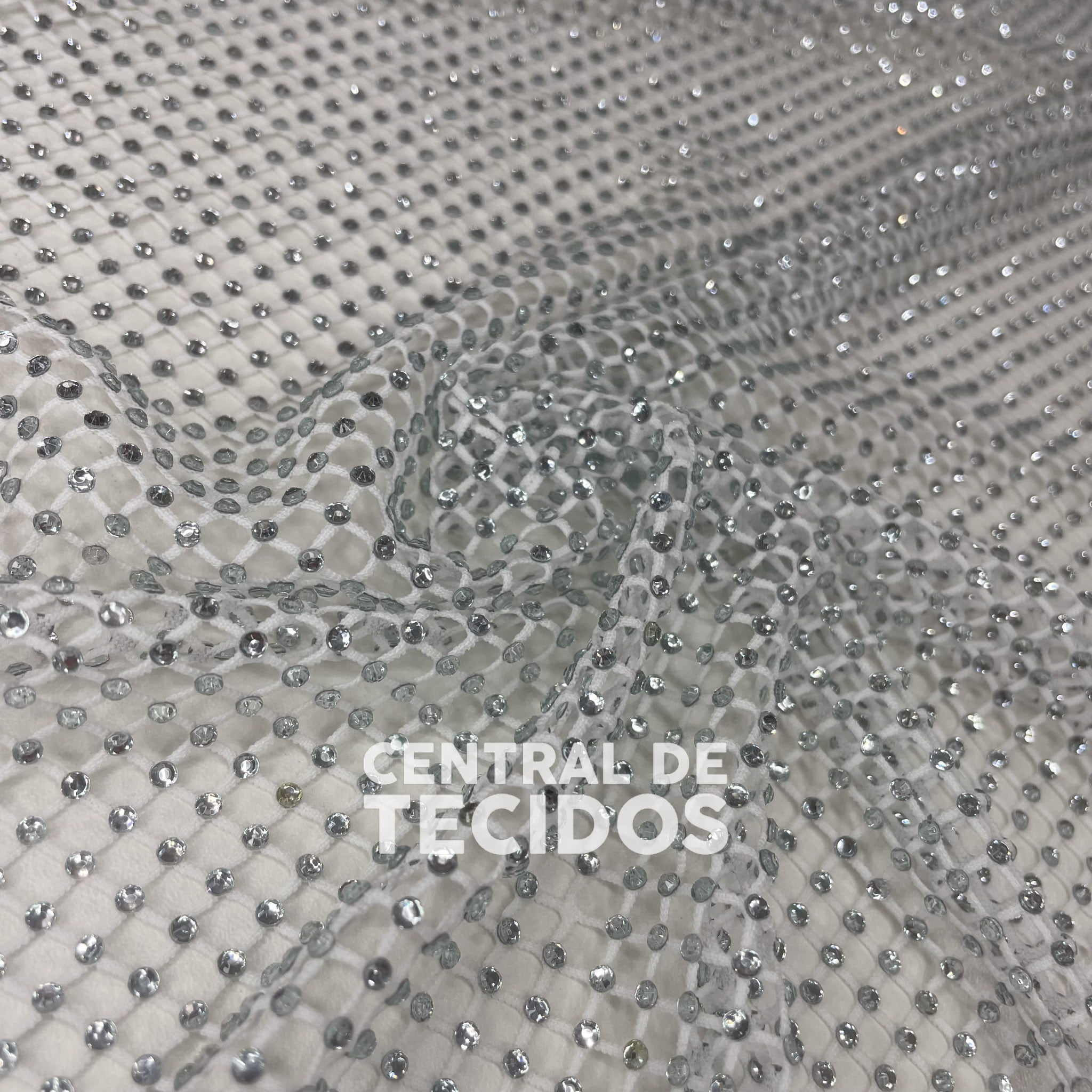 CENTRAL DE TECIDOS - Tela Strass Boreal | Branco Prata