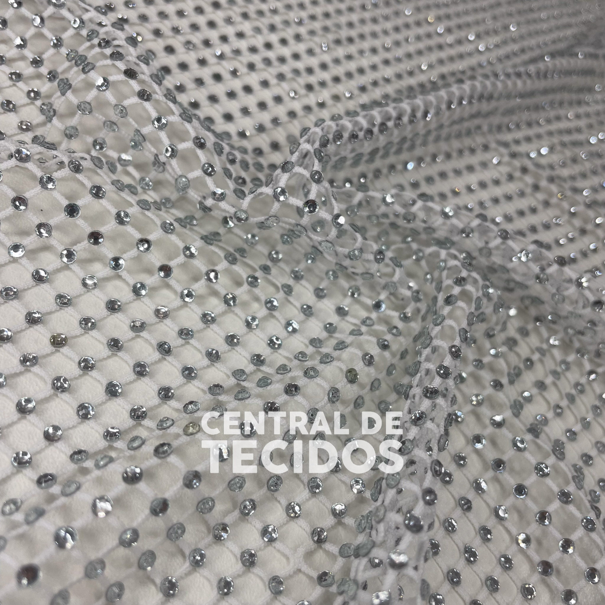 CENTRAL DE TECIDOS - Tela Strass Boreal | Branco Prata