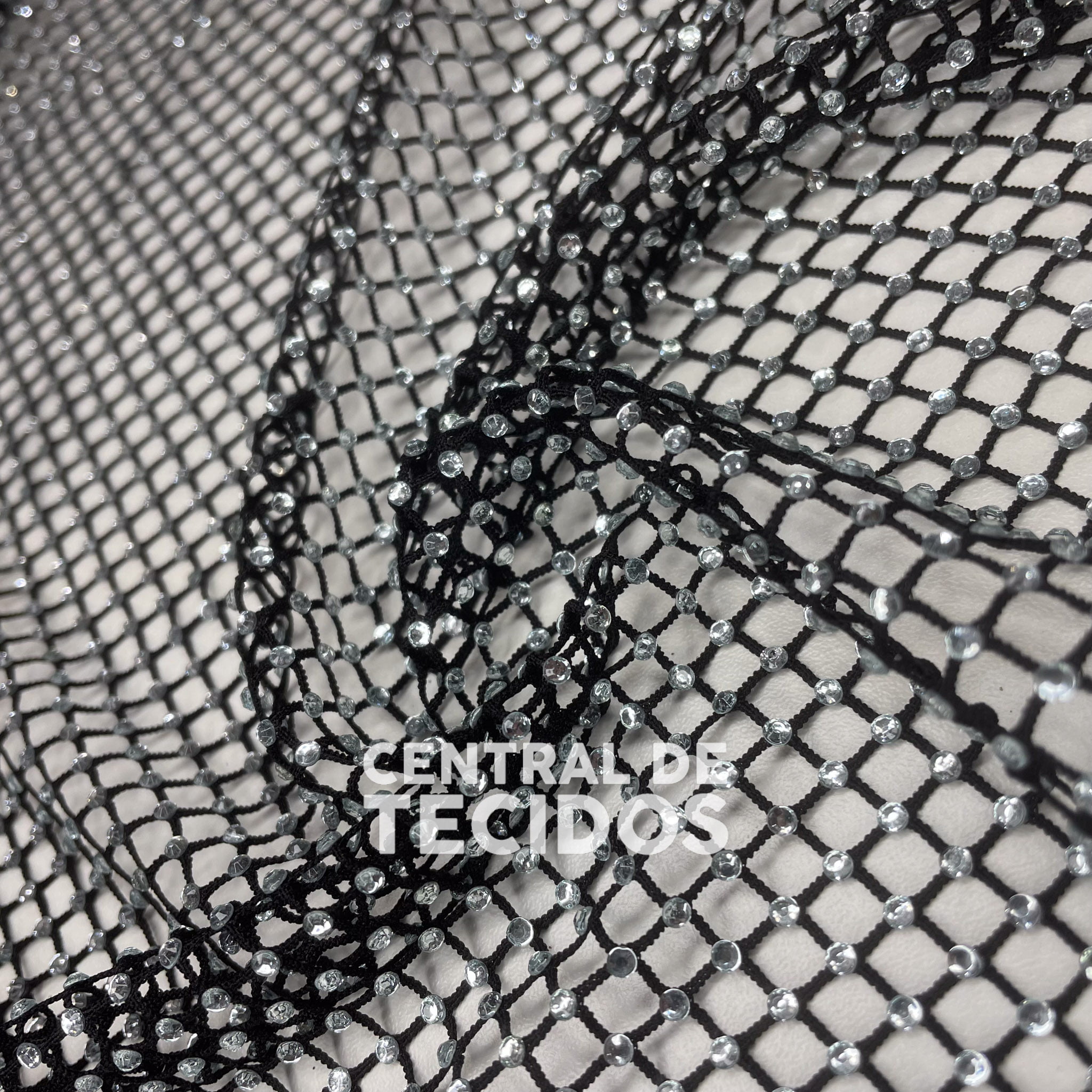 CENTRAL DE TECIDOS - Tela Strass Boreal | Preto Prata