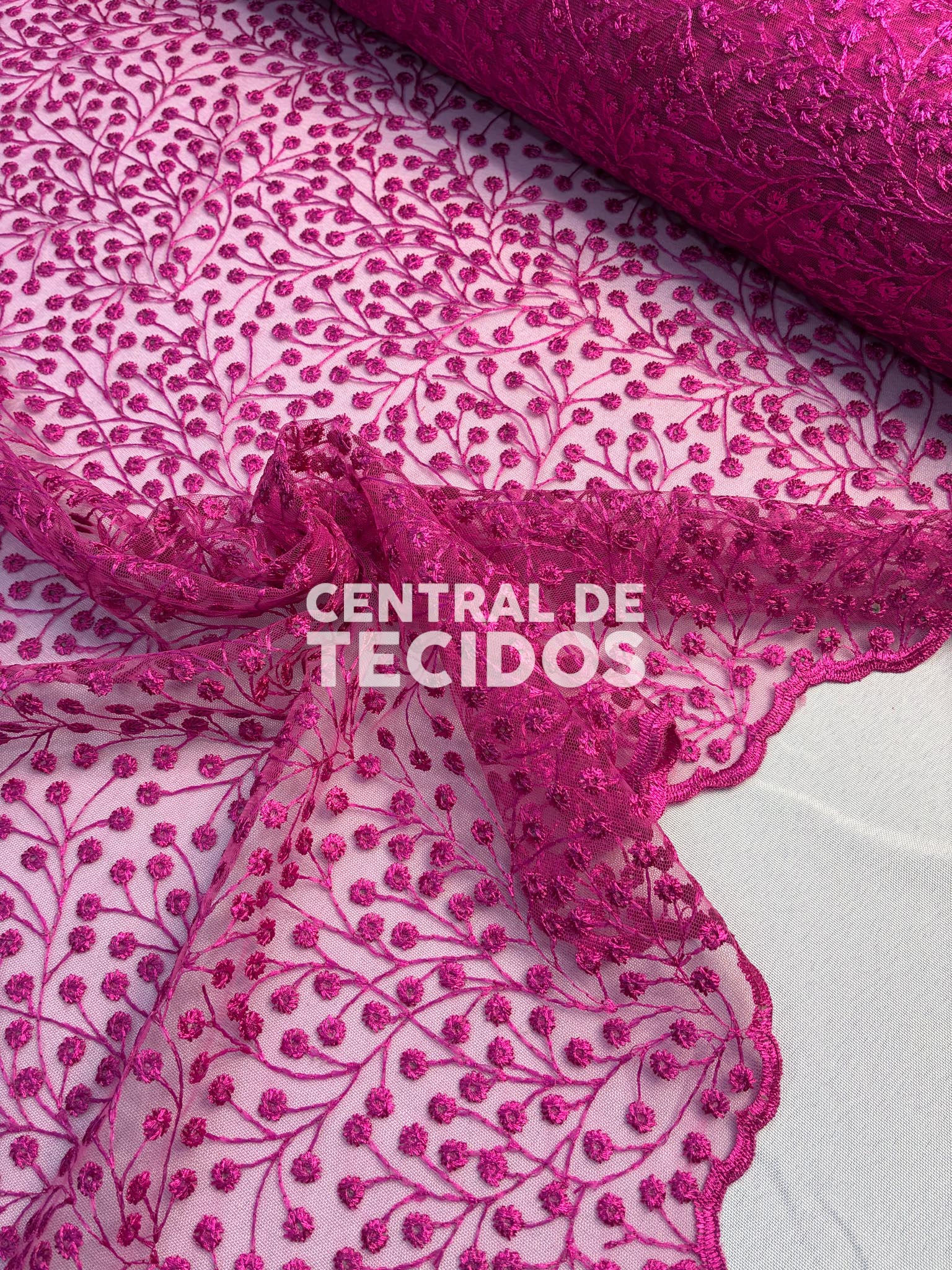 CENTRAL DE TECIDOS - Tule Bordado Nicey Pink